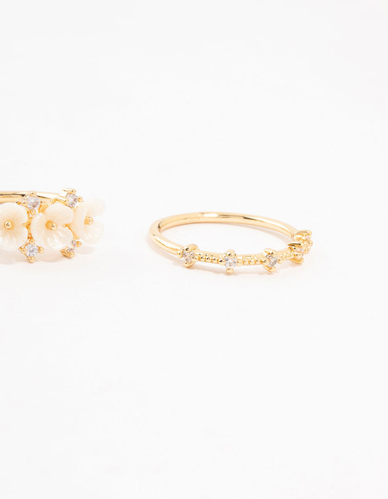 Gold Plated Triple Flower Stacking Rings 3-Pack - Lovisa