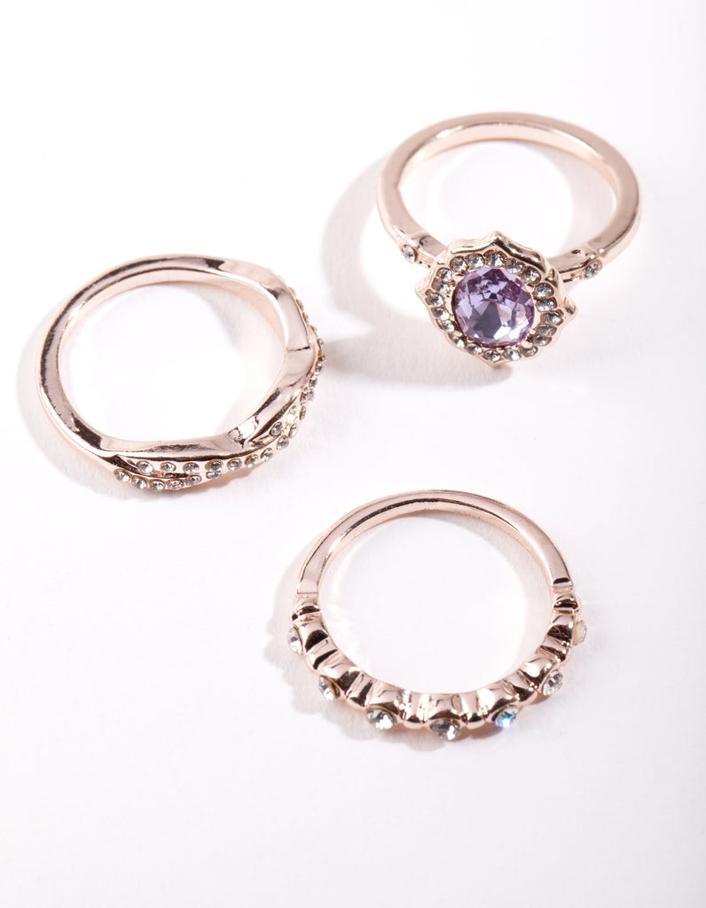 Rose Gold Purple Stone Ring Stack - Lovisa