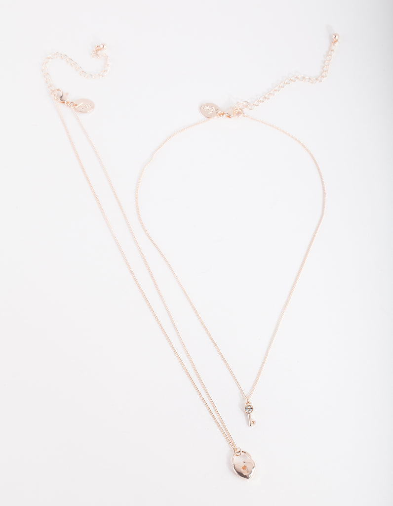 Rose Gold Lock Key Necklace Duo - Lovisa