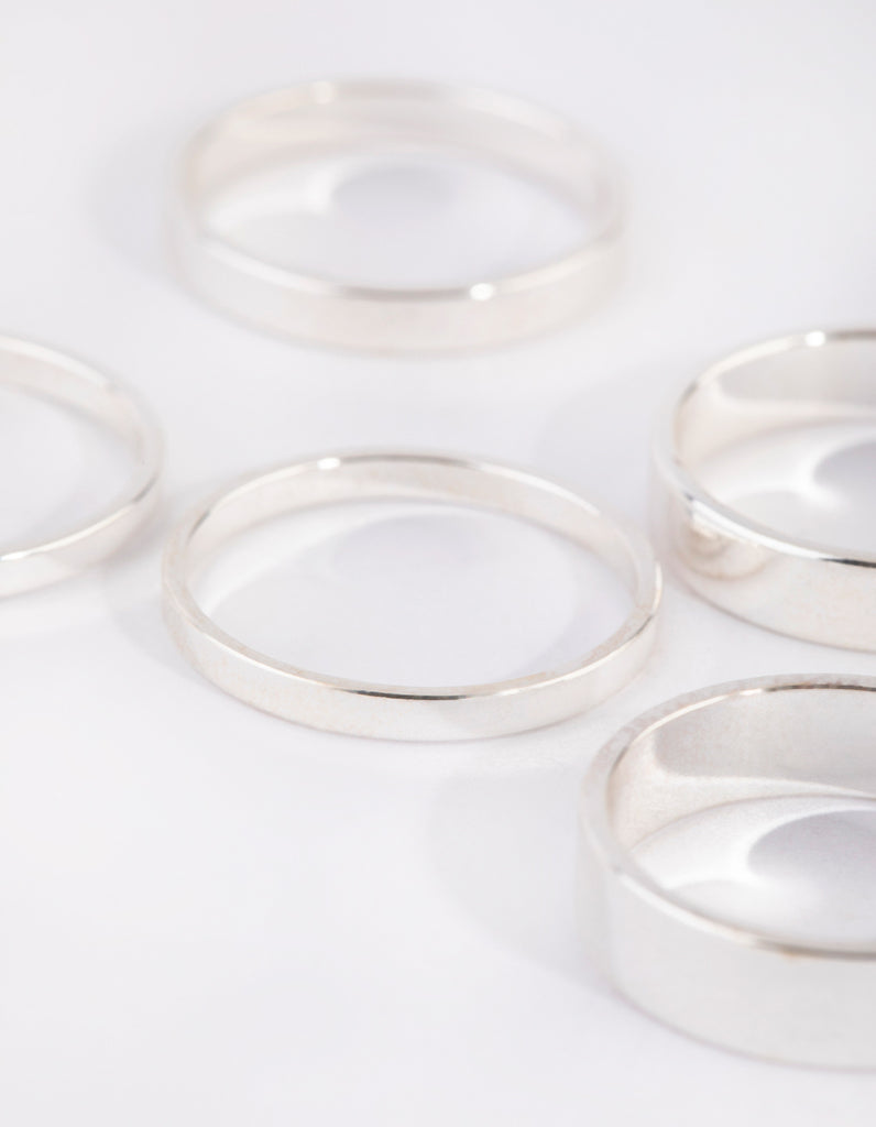 Silver Flat Band Ring 5-Pack - Lovisa
