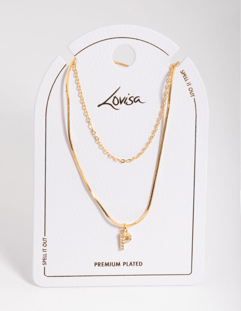 Gold Plated Diamante Letter P Layered Necklace - Lovisa
