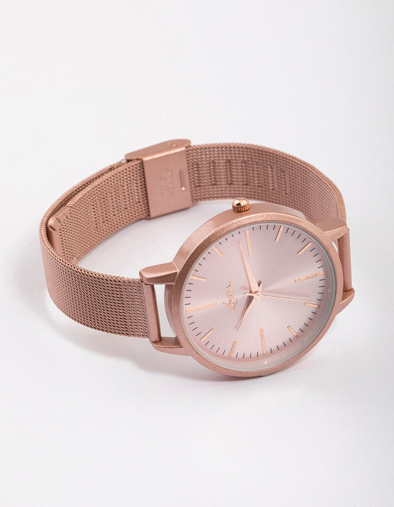 Mixed Metal Pink Metallic Mesh Watch - Lovisa
