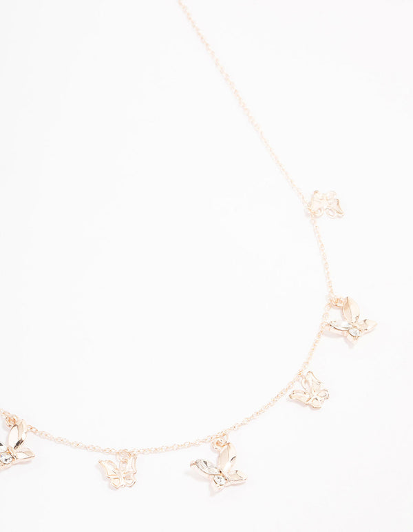 Rose Gold Butterfly Charm Diamante Necklace - Lovisa