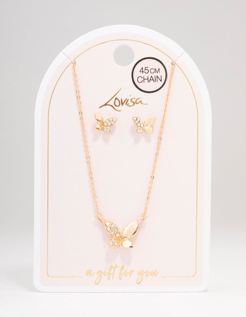 Gold Butterfly Diamante Jewellery Set - Lovisa