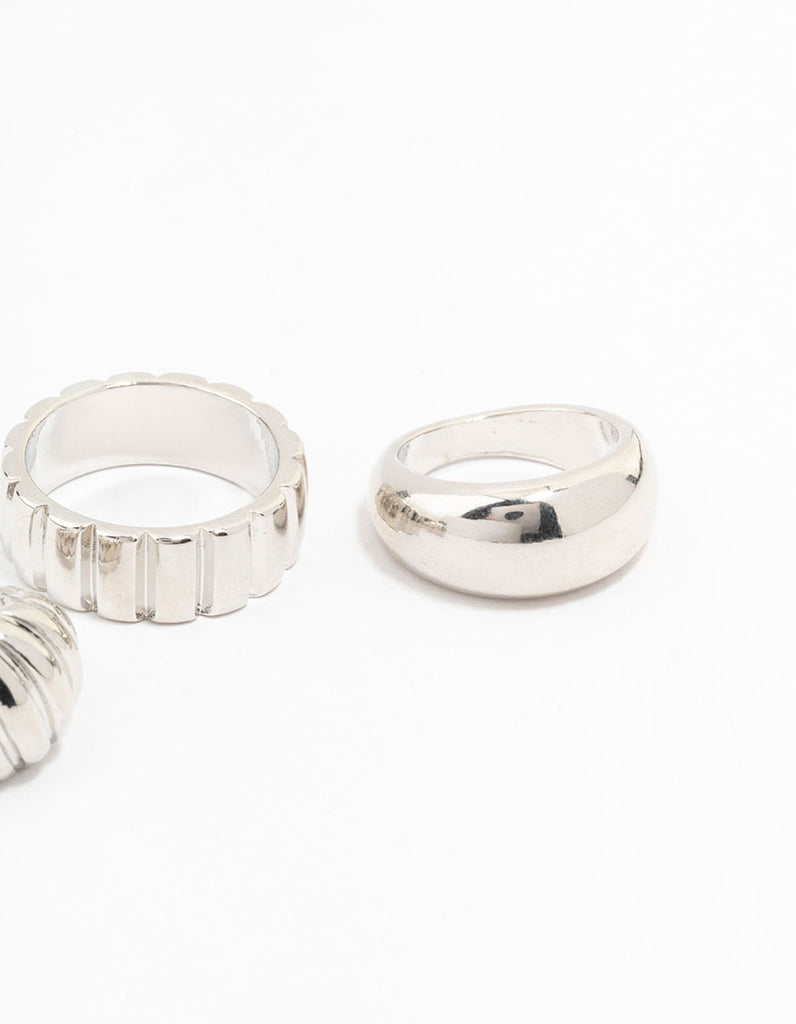 Silver Smooth & Ribbed Rings 3-Pack - Lovisa