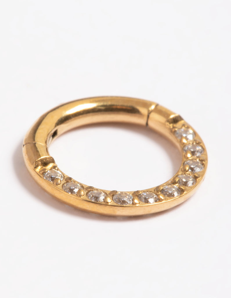 Gold Plated Titanium Cubic Zirconia 6mm Clicker Ring - Lovisa