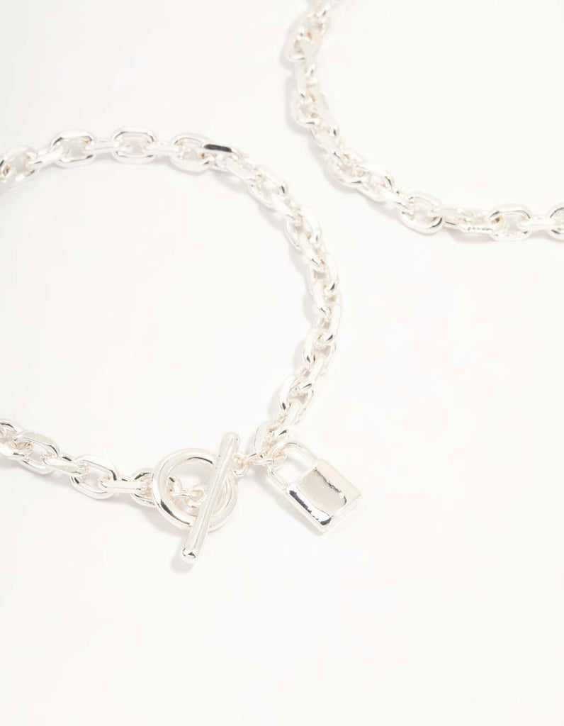 Silver Chunky Lock & Key Bracelets 2-Pack - Lovisa