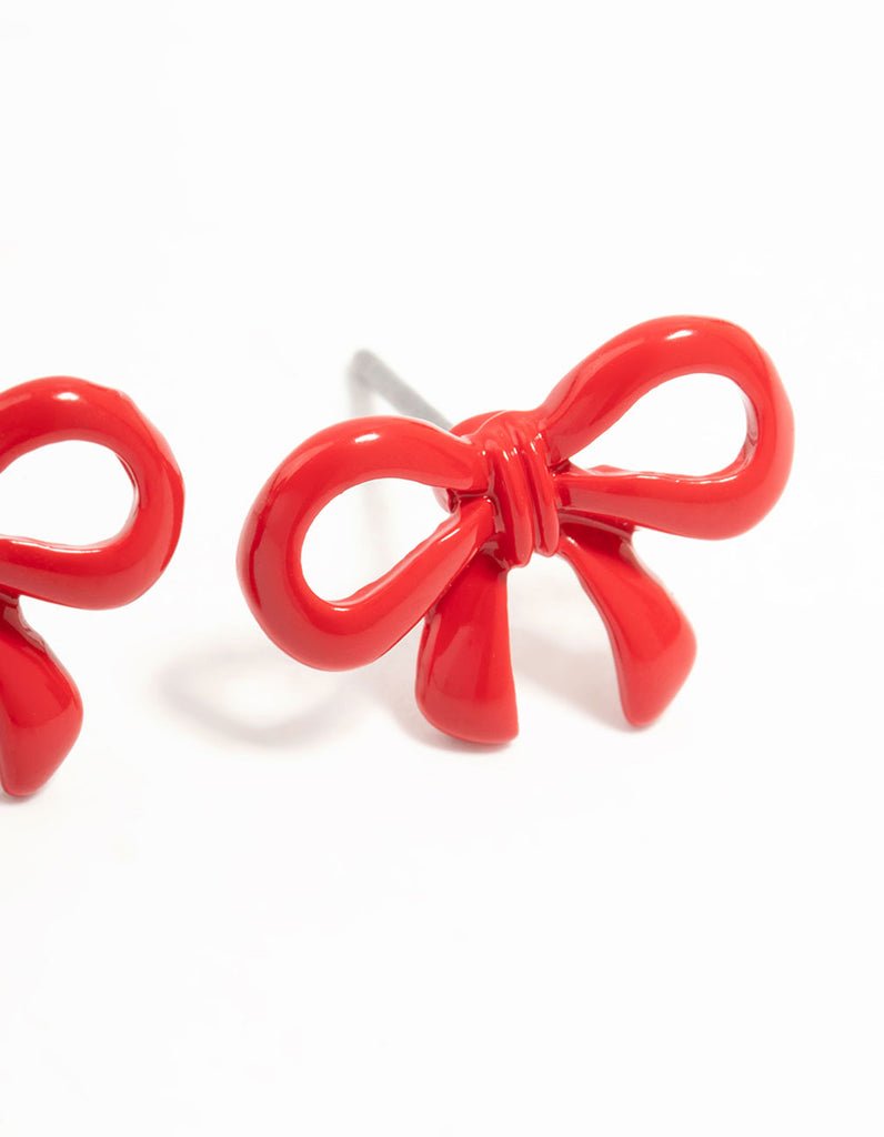 Red Coated Metal Ribbon Bow Stud Earrings - Lovisa