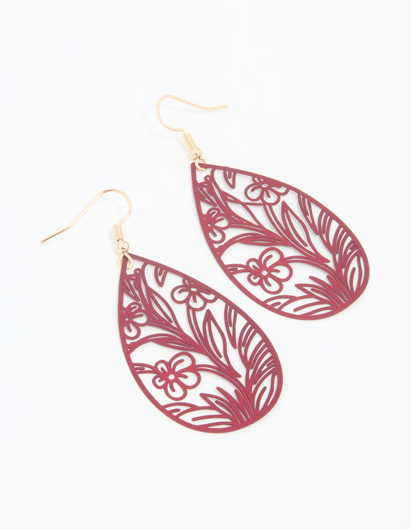Red Filigree Flower Border Drop Earrings - Lovisa
