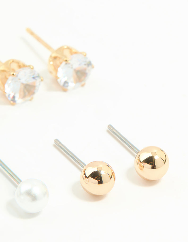Gold Mixed Basic Stud Earrings 8-Pack - Lovisa