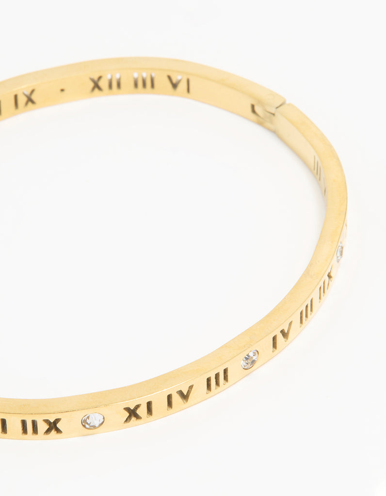 Waterproof Gold Plated Stainless Steel Diamante Roman Numeral Hinge Ba ...