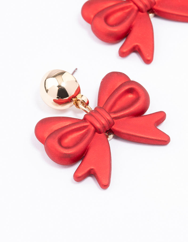 Gold Red Pearlised Bow Earrings - Lovisa