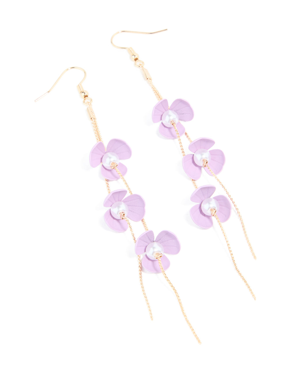 Gold Upside Down Purple Flower Chain Drop Earrings - Lovisa