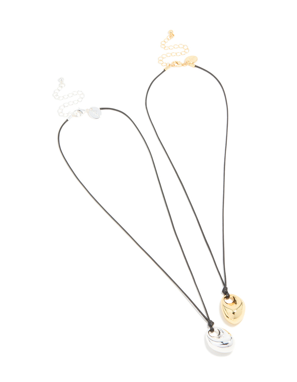 Mixed Metal Plated Organic Oval Black Cord Necklaces 2-Pack - Lovisa