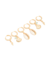 Gold Beaded & Shell Motif Huggie Earrings 3-Pack - Lovisa