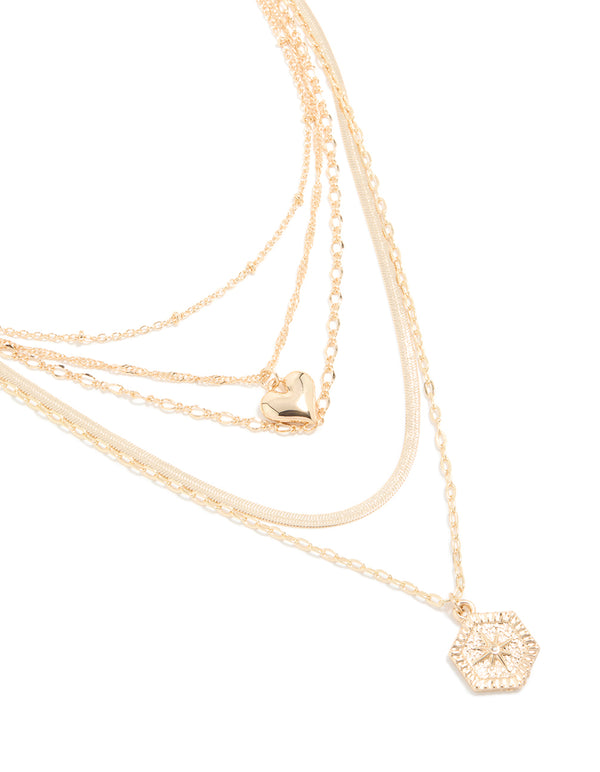 Gold Heart & Compass Layered Necklace - Lovisa